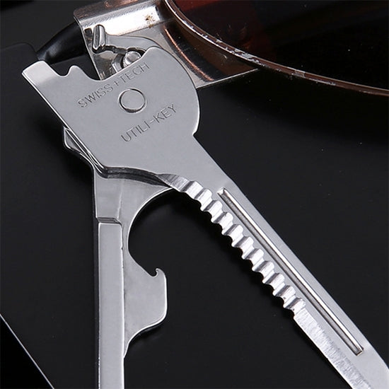 SWISS+TECH Stainless Steel 6 in 1 Multi-function Outdoor Key Chain, Fo